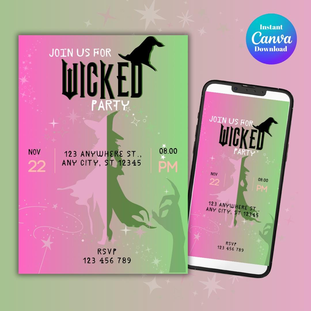 Wicked Birthday Party Invitation. Digital Animated Musical Wicked Theme ...