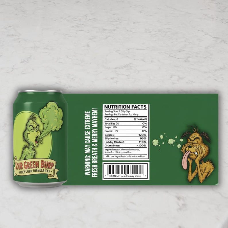 Grinch Burps in a Can Printable Label | Funny Christmas Gag Gift | Novelty Soup Can Wrap - Etsy