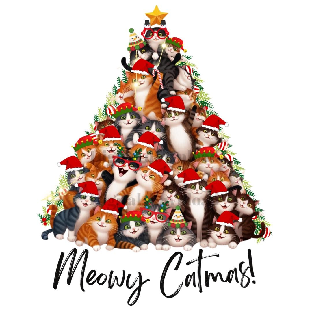 Christmas Kitten Tree Clipart Adorable Festive Cat Illustration in ...