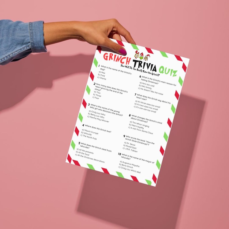Christmas Game Printable Grinch Trivia Movie Digital A4 Grinch Holiday ...