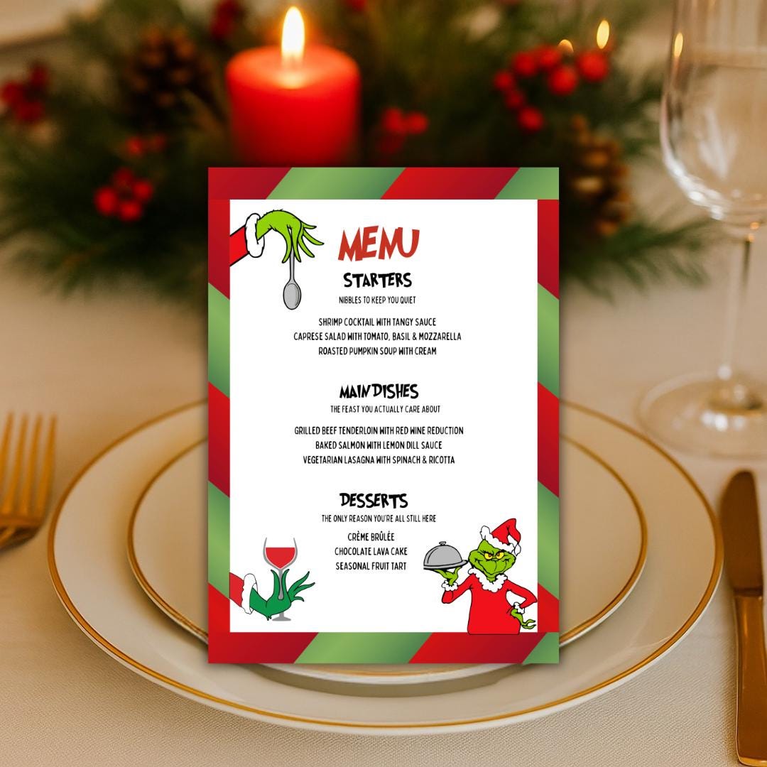Grinch Christmas Menu Set | Food & Drinks Menu Printable - Etsy