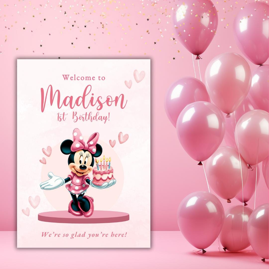 Editable Minnie Mouse Birthday Welcome Sign. Editable Any Age Minnie ...