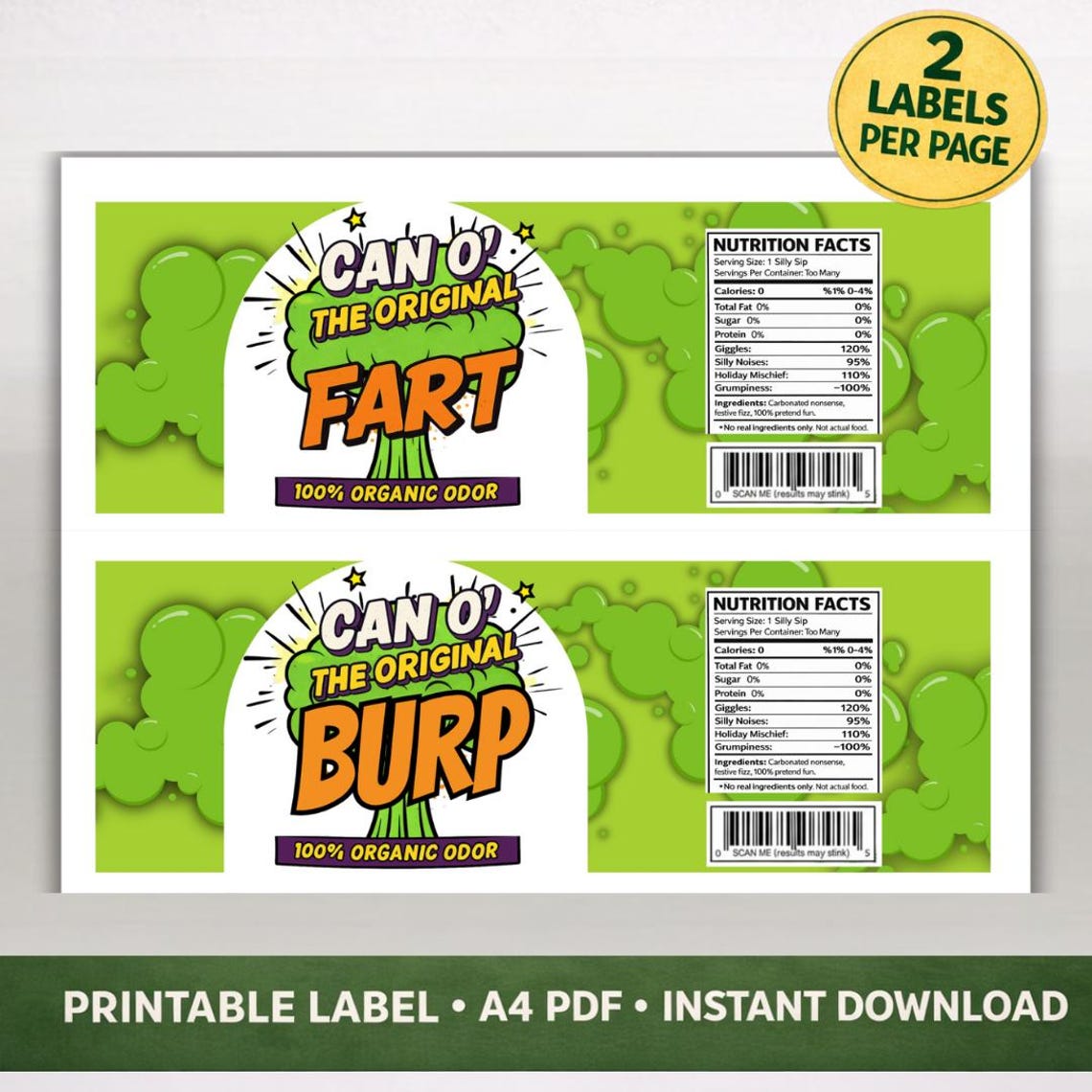 Fart & Burp Printable Label | Funny Gag Gift - Etsy