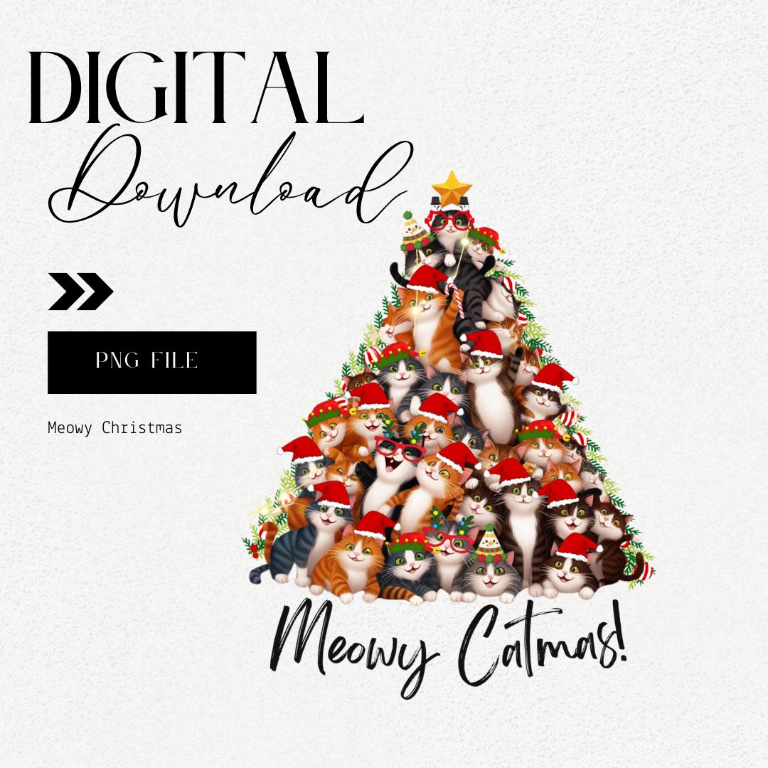 Christmas Kitten Tree Clipart Adorable Festive Cat Illustration in ...