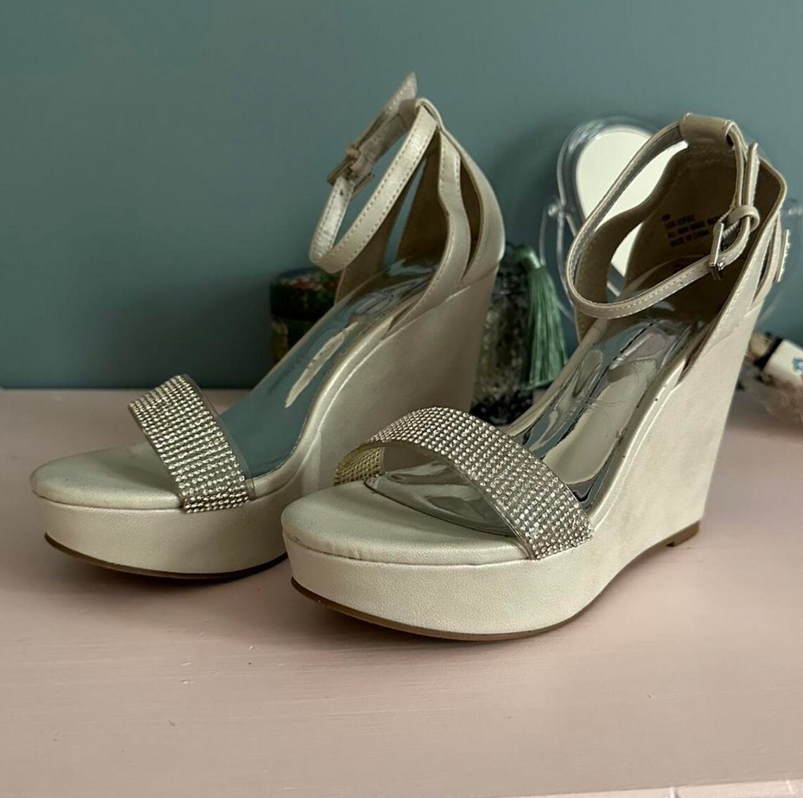 Vintage Y2k Early 2000s Rhinestone Clear Wedge Heeled Sandals Size 6 - Etsy