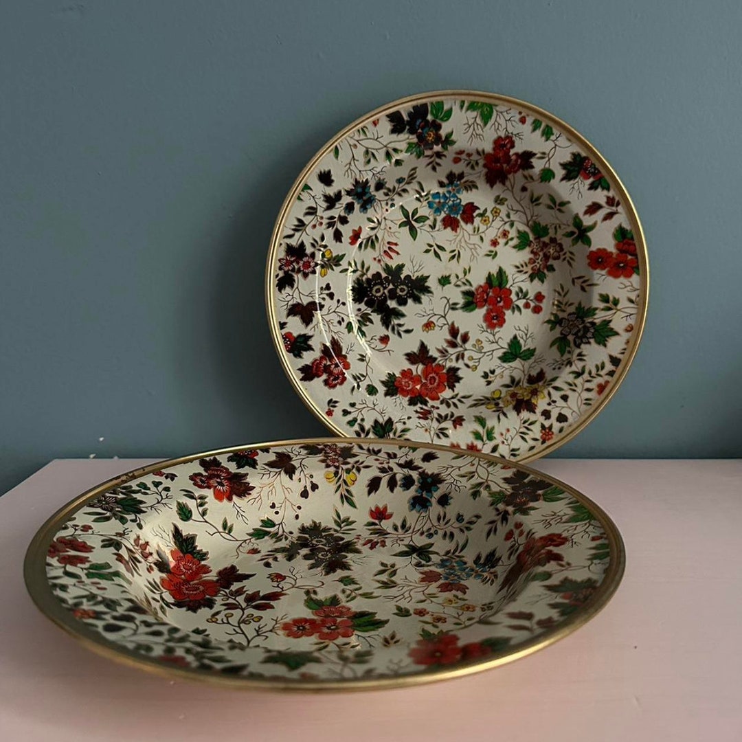 Vintage 70s Metal Plates With Ornate Floral Design Nevco Made in ...