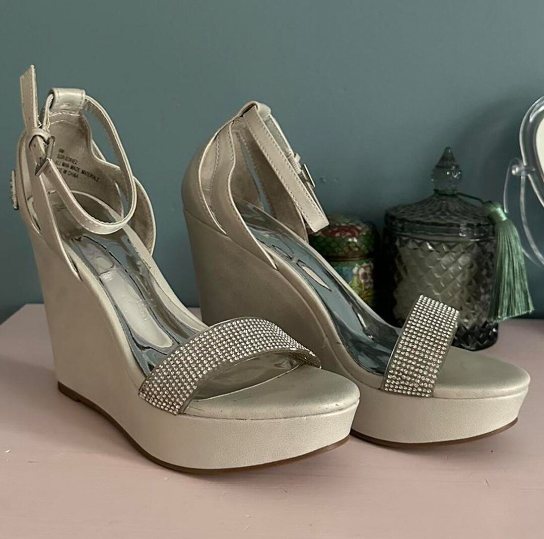 Vintage Y2k Early 2000s Rhinestone Clear Wedge Heeled Sandals Size 6 - Etsy