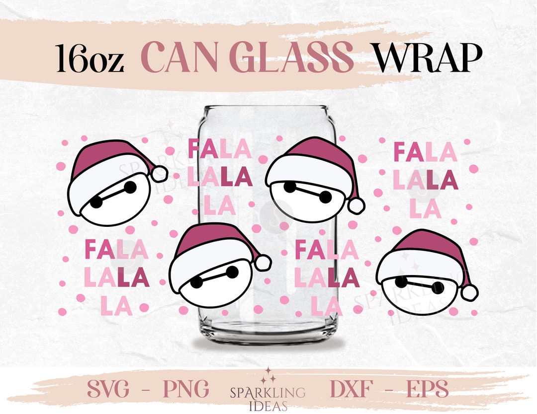 Falalala Baymax Christmas LIBBEY Can Glass SVG 16oz, Pink Baymax Santa ...