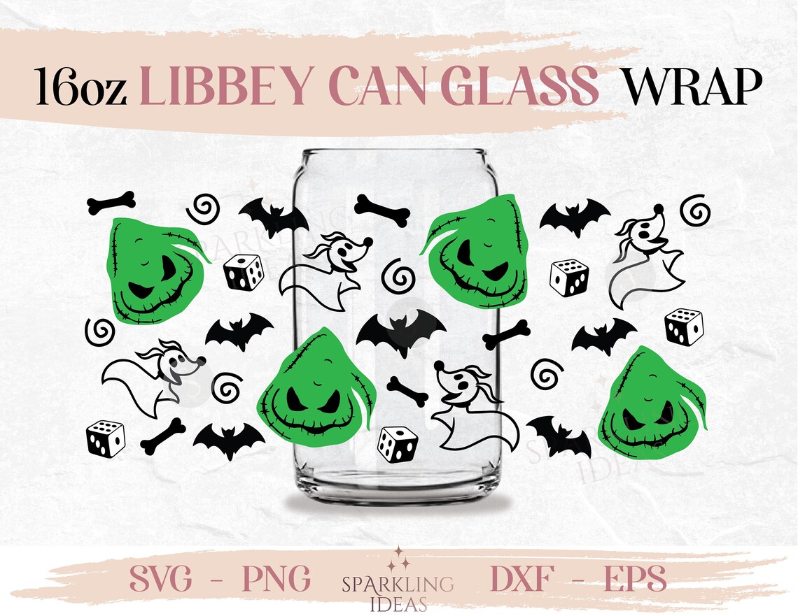 Oogie Boogie and Dog Zero LIBBEY Can Glass Wrap SVG 16 Oz - Etsy