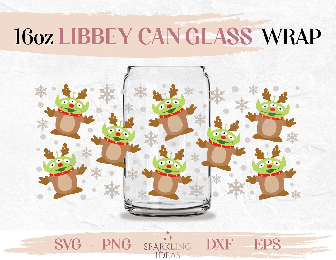 Alien Reindeer LIBBEY Can Glass SVG 16oz, Christmas Alien Libbey Glass ...