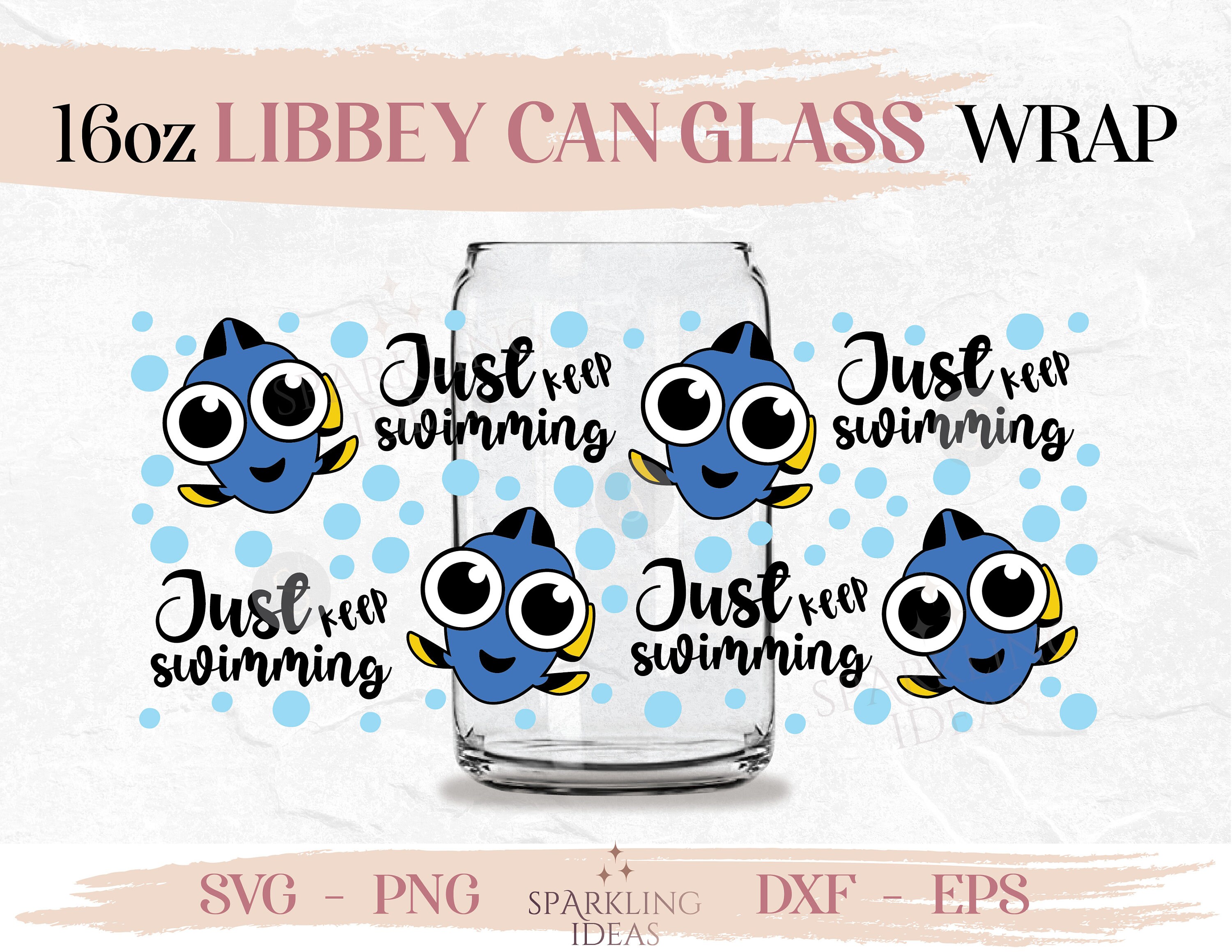 Dory LIBBEY Can Glass SVG 16oz, Just Keep Swimming Glass Svg, Finding ...