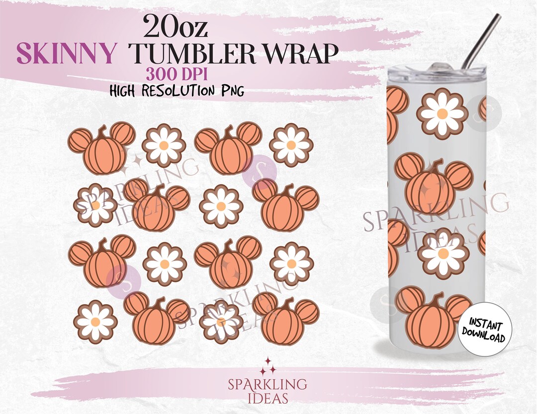 20oz Skinny Tumbler Pumpkins Eras With Flowers Wrap, Retro Mouse Fall ...