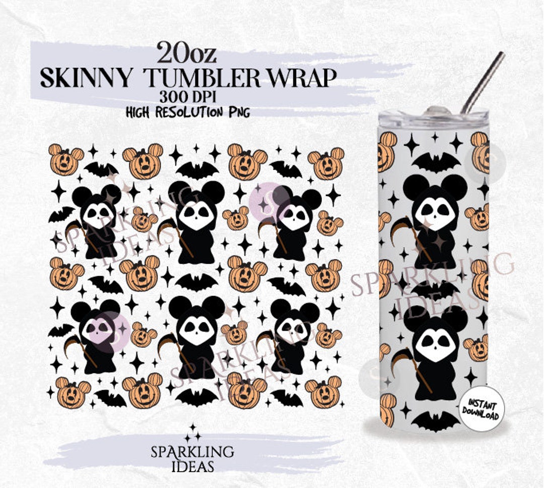 20oz Skinny Tumbler Grim Reaper Mouse Wrap, Death Mouse Ears Tumbler, Halloween Tumbler Digital ...