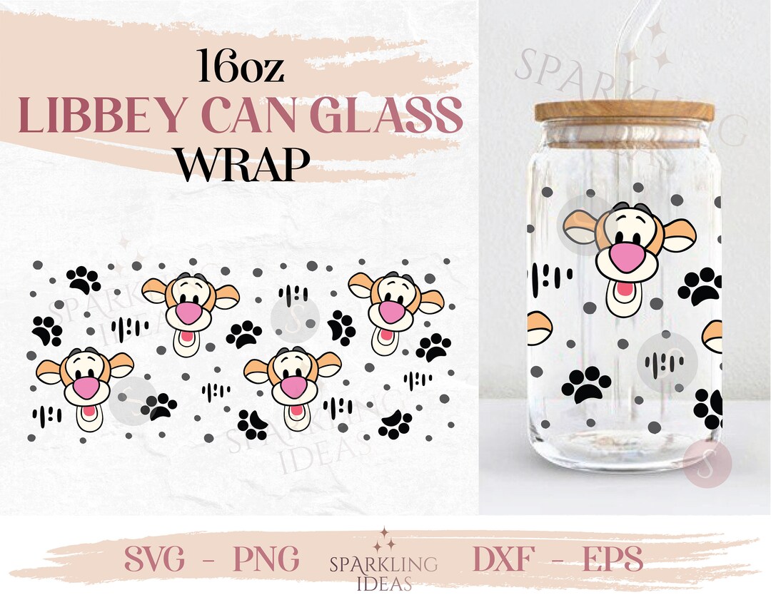 Tigger Face LIBBEY Can Glass SVG 16oz, Tigger Pooh Friends Libbey Glass ...