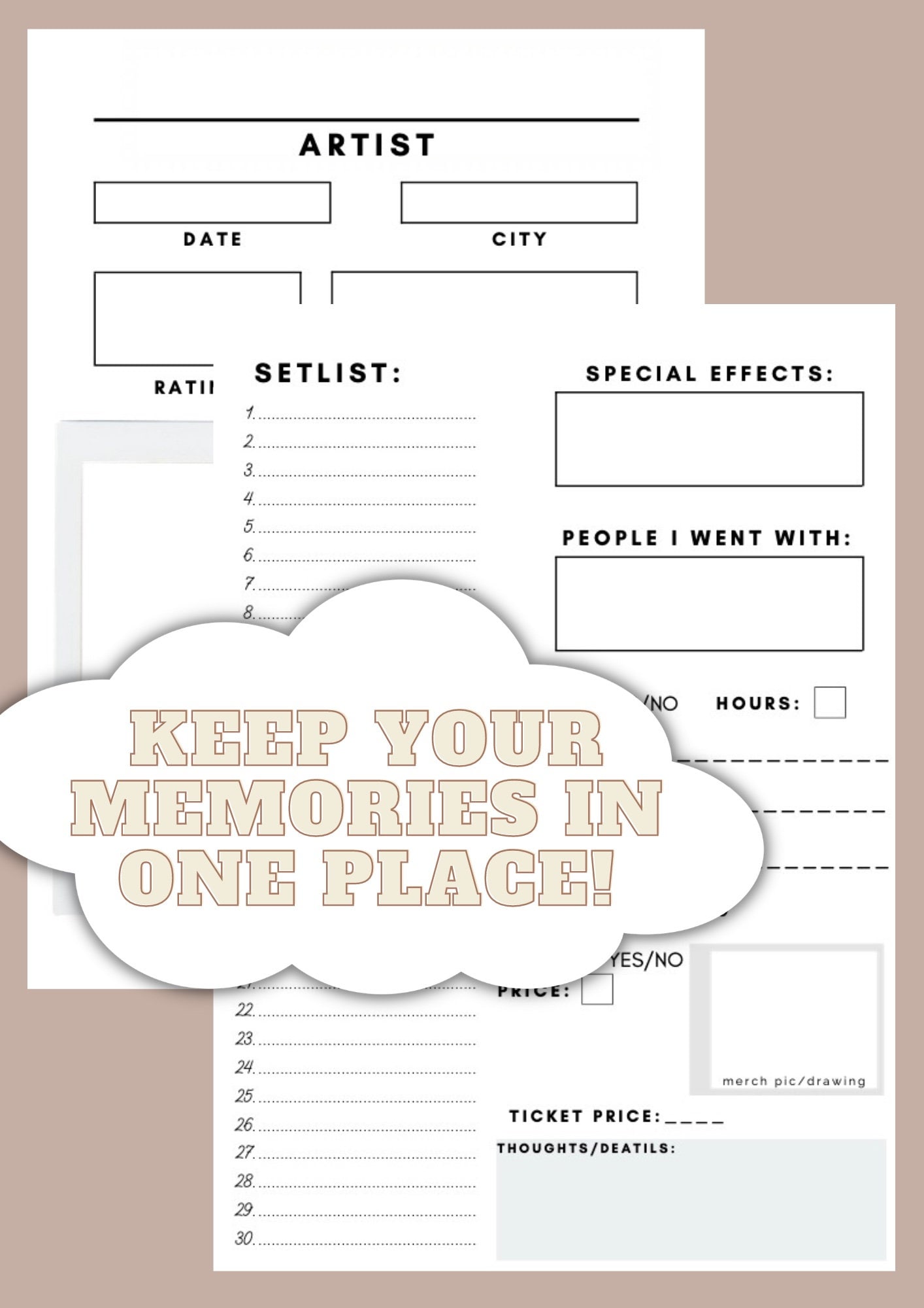 The Concert Journal- Concert Diary - Show Memories Tracker - Favorite ...