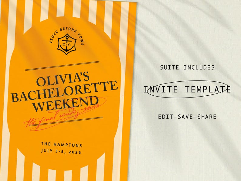 Veuve Before Vows Bachelorette Invite Template | Editable Invite ...