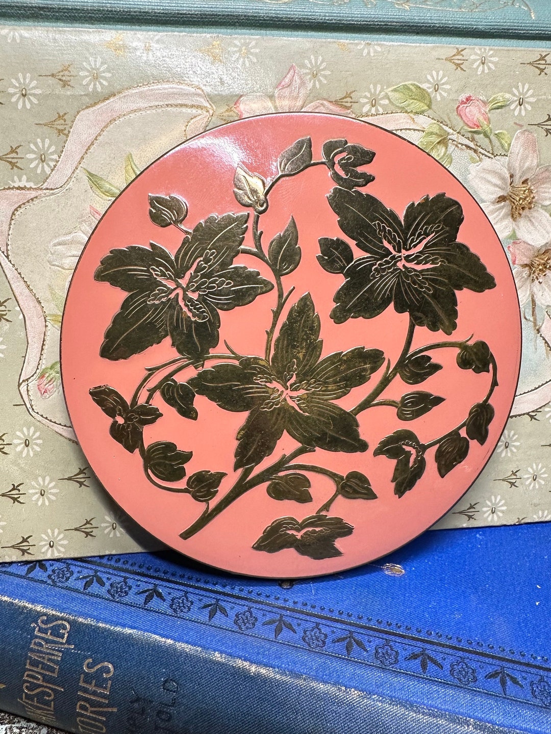 Vintage Rex Fifth Avenue Art Deco Large Compact With Gold Tone Floral ...