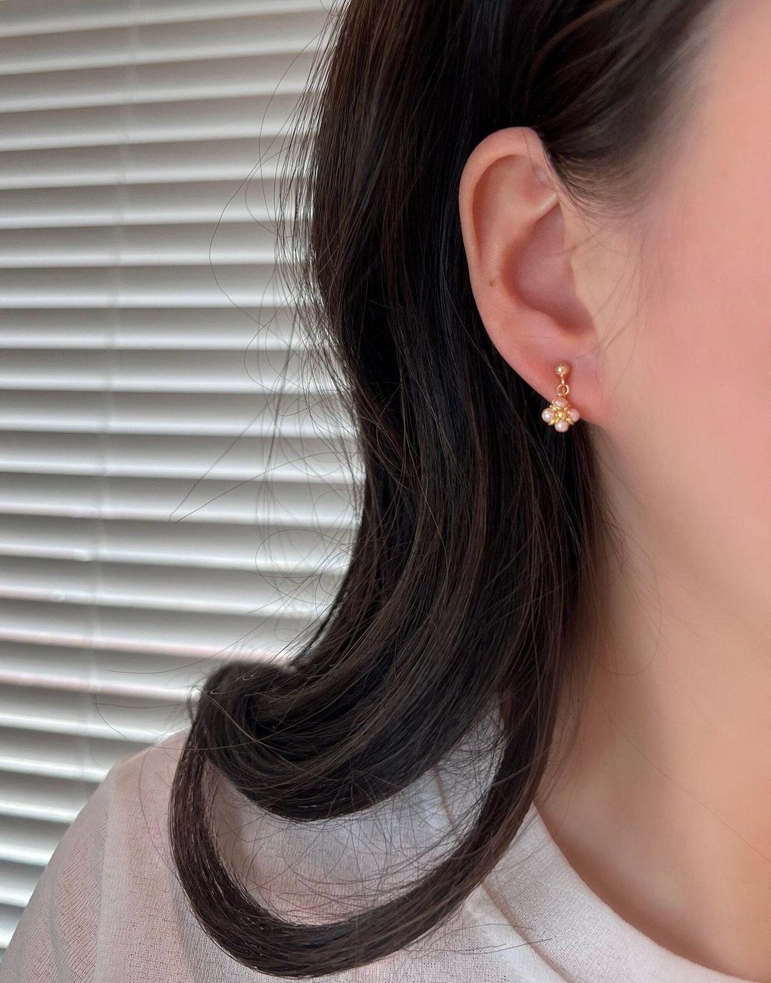 No Piercing Ear Clips, 14K Gold Plated Mini Clover Wire Wrapped Pearl ...