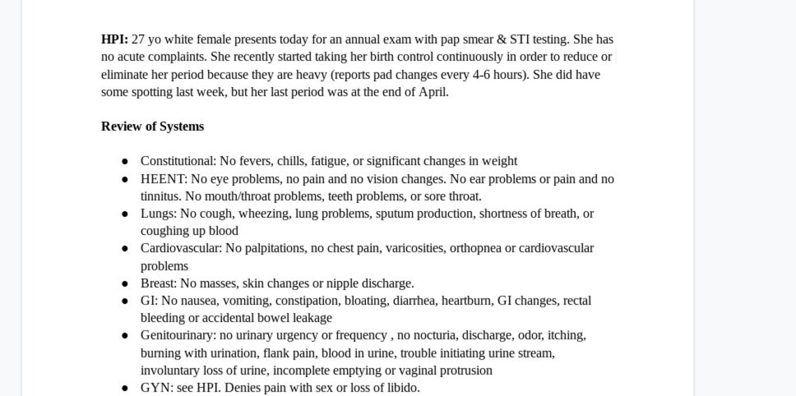 SOAP Note FNP School 28 Yo Well Woman With Ros/obj./assessment & Plan W ...