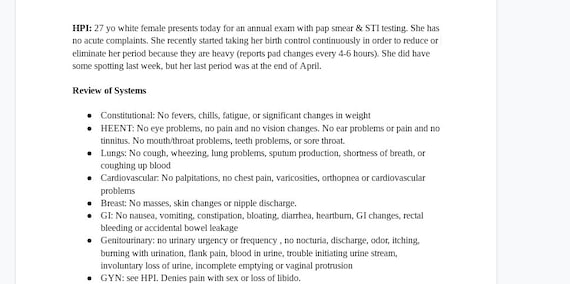 SOAP Note FNP School 28 Yo Well Woman With Ros/obj./assessment - Etsy