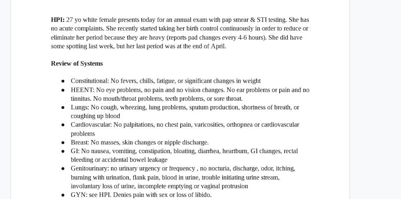 SOAP Note FNP School 28 Yo Well Woman With Ros/obj./assessment & Plan W ...