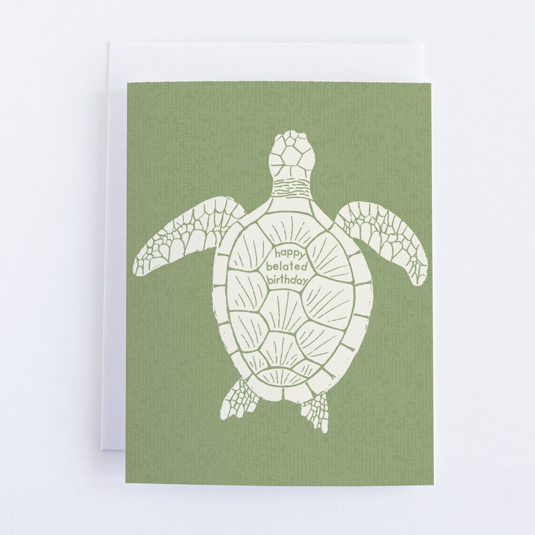 Belated Birthday Turtle // Birthday Greeting Card - Etsy