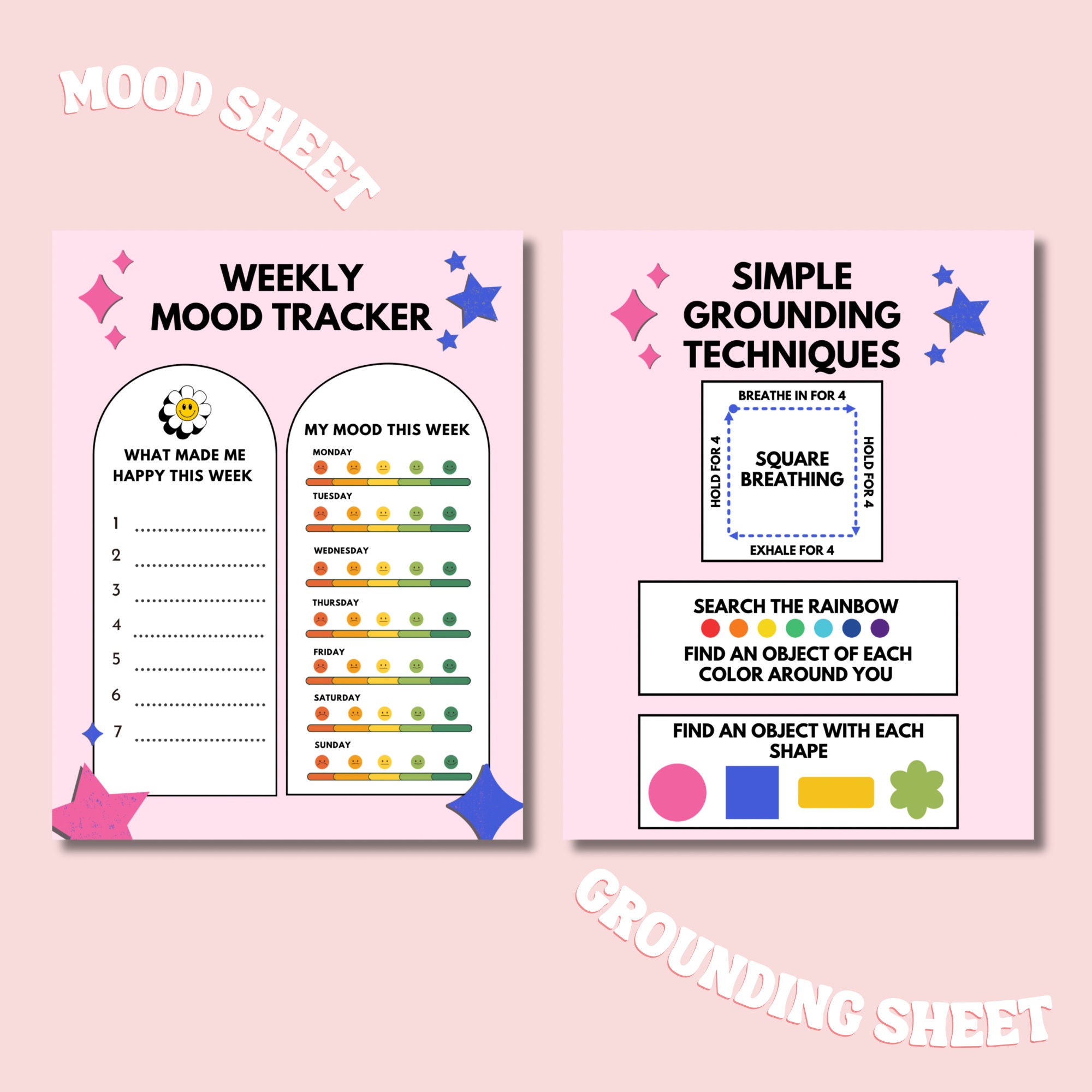 Printable Mood Tracker Worksheets Weekly Mood Tracker Simple Grounding ...