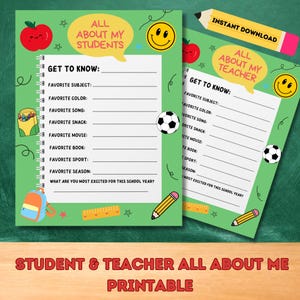 Printable Back to School All About Student Teacher Worksheet First Day ...