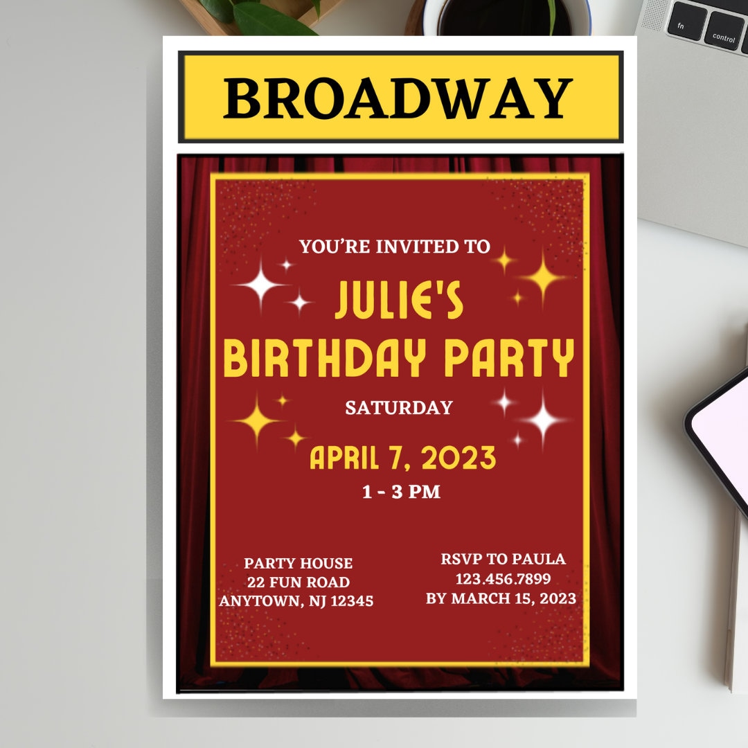 Broadway Birthday Party Invitation Instant Digital Download - Etsy