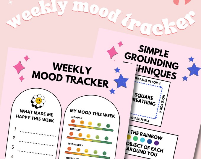 Printable Weekly Mood Tracker | Grounding Techniques Worksheet (instant ...