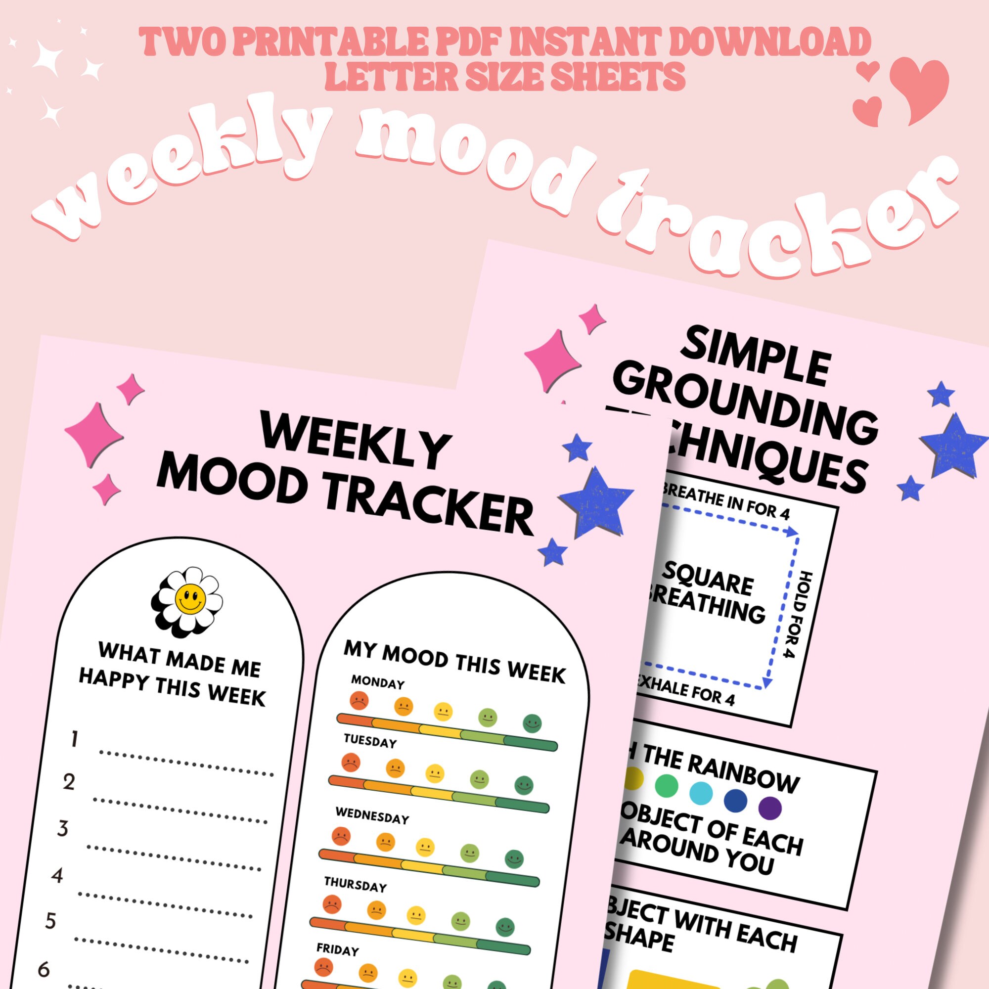 Printable Mood Tracker Worksheets Weekly Mood Tracker Simple Grounding ...