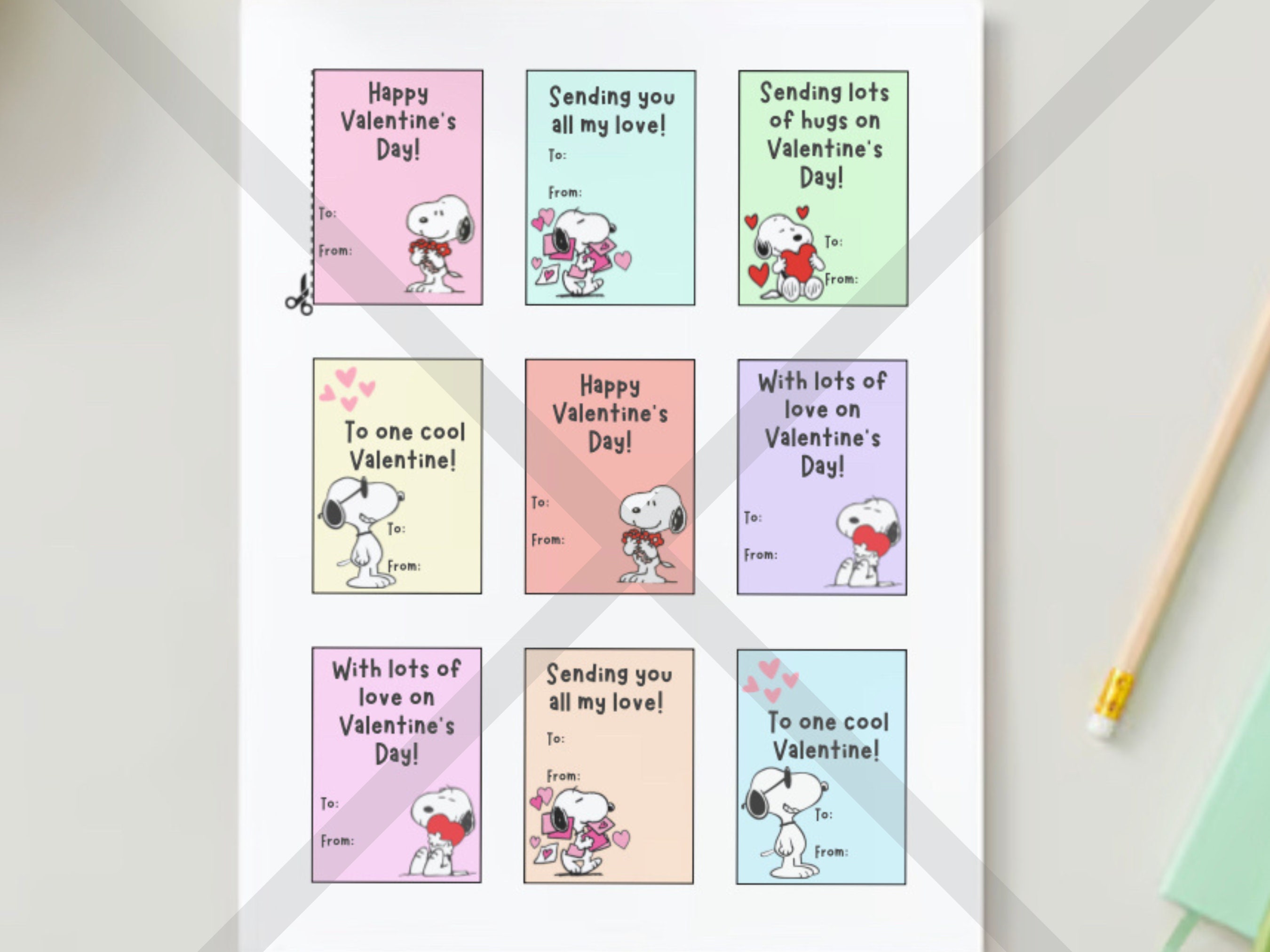 Snoopy Peanuts Printable Valentines Day Favors INSTANT DOWNLOAD - Etsy ...