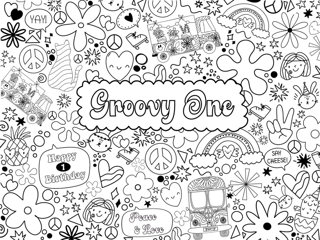 1st Birthday ‘groovy One’ Coloring Sheet Activity - Etsy
