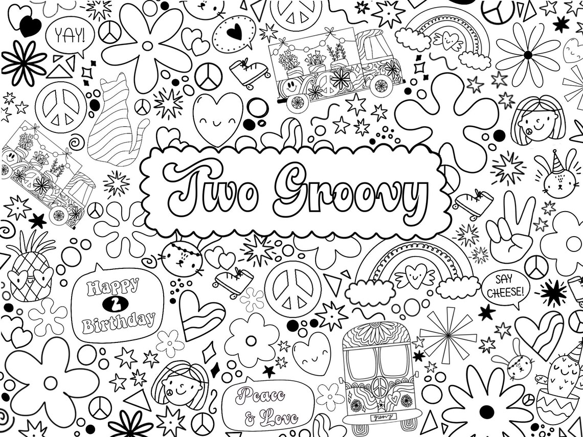 2nd Birthday ‘two Groovy’ Coloring Sheet Activity - Etsy