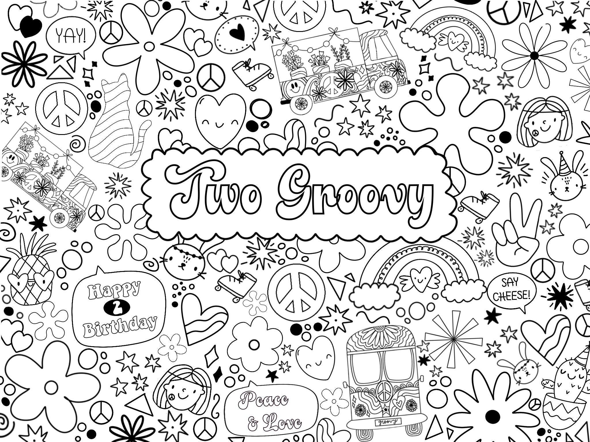 2nd Birthday ‘two Groovy Coloring Sheet Activity Etsy