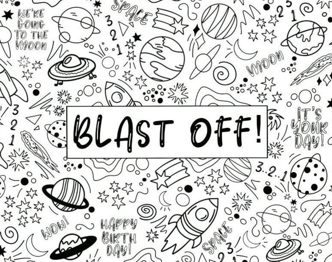 Blast Off! Space Themed Birthday Coloring Sheet Activity - Etsy