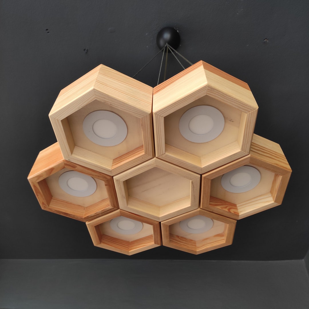 Hexagon Lamp, Wooden Pendant Light, Scandinavian Lamp, Modern Pendant ...