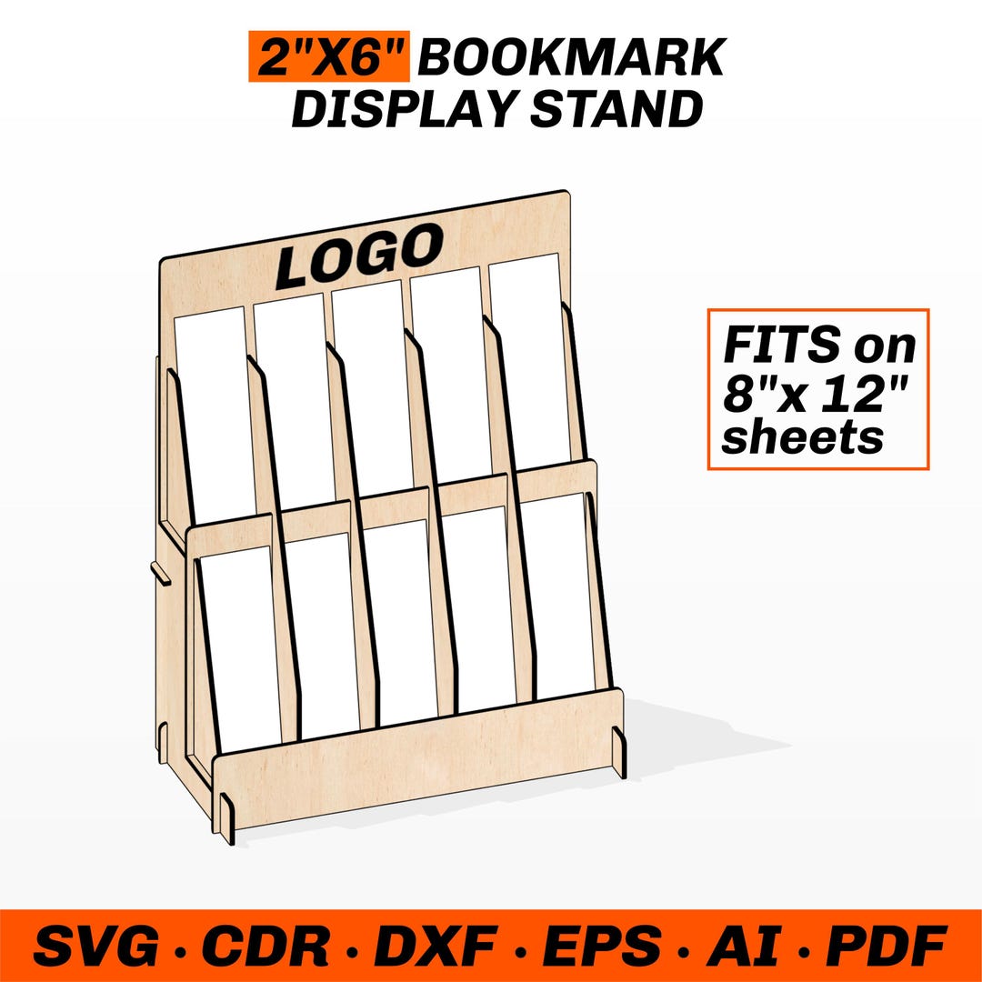 Bookmark Display Stand SVG Laser File - 10 Slots Bookmark Holder SVG ...