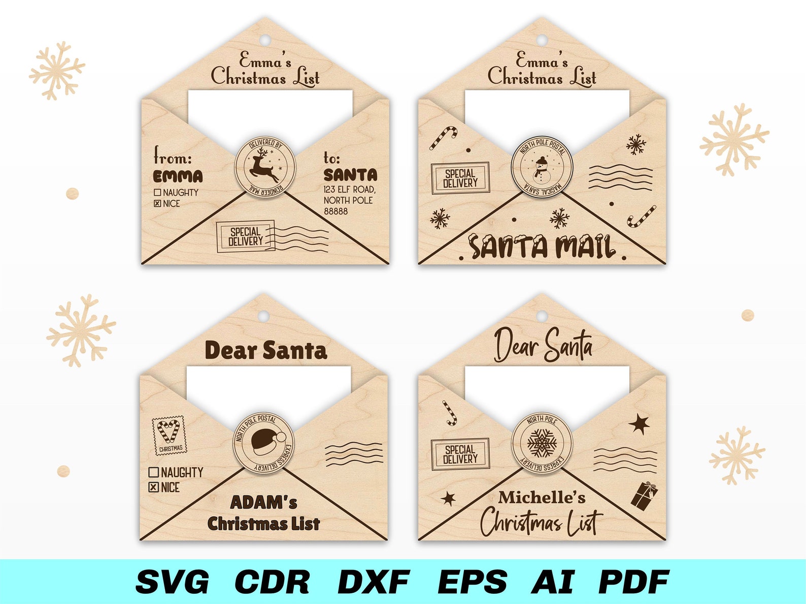 3d Letter to Santa Ornament SVG Laser Cut File Envelope to Santa Cut ...