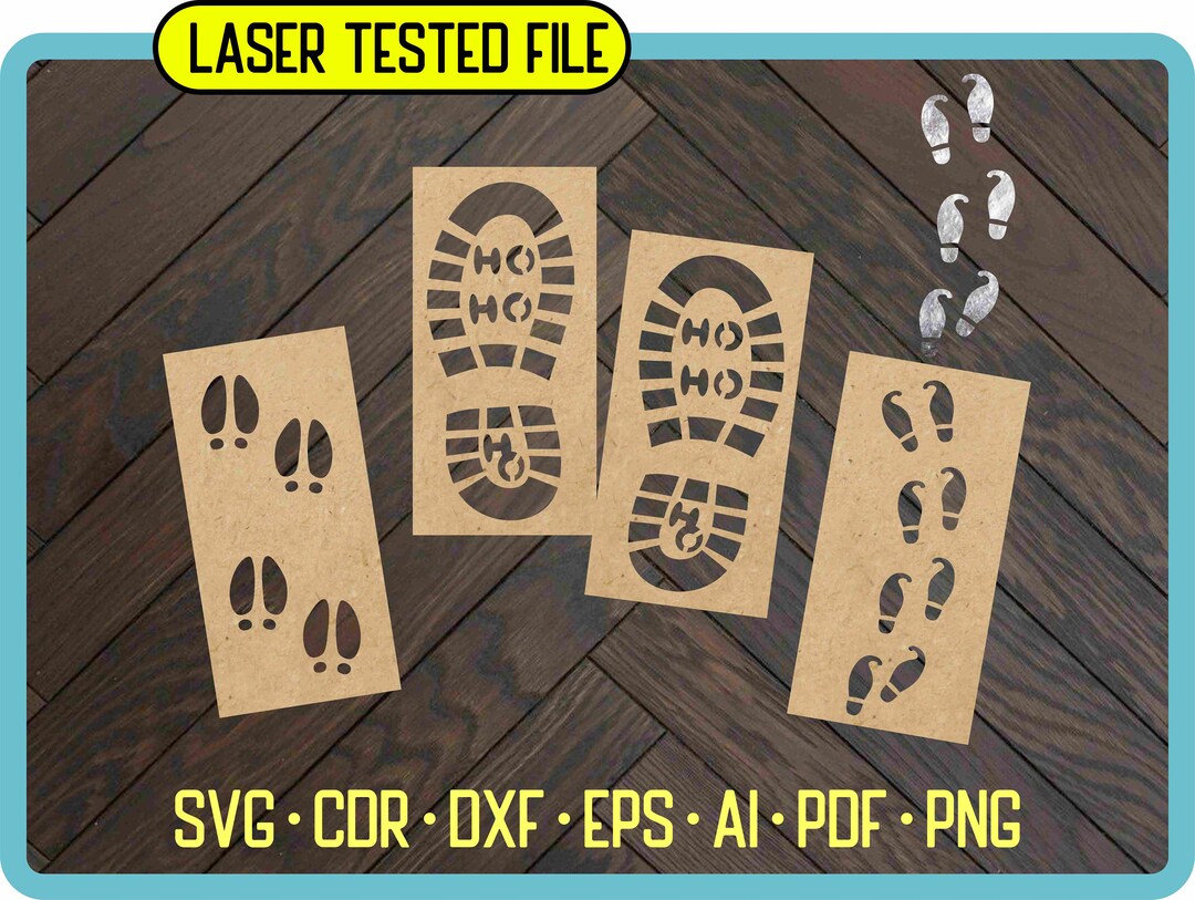Santa & Elf Footprint Stencil SVG PNG Christmas Santa Boot Shoe Stencil ...