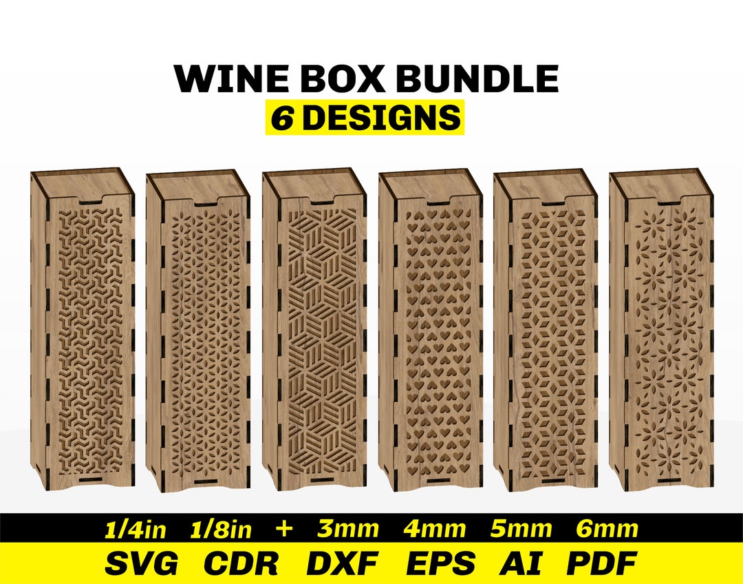Wine Box SVG Laser Cut Files - Wine Box Template - Wine Gift Box SVG ...