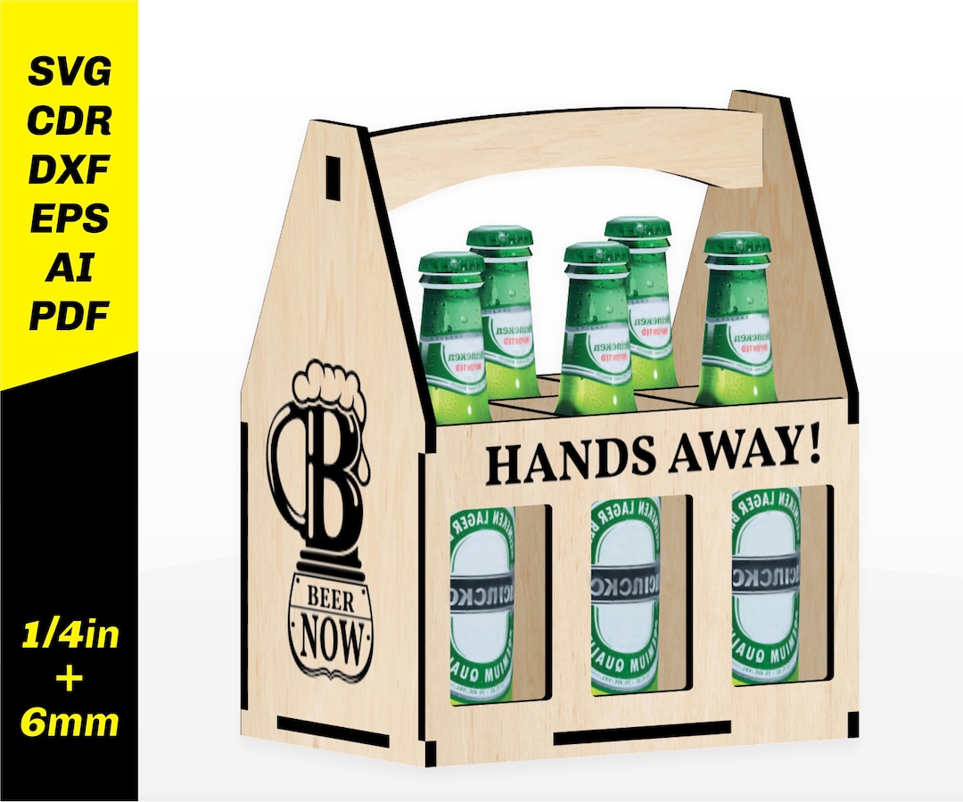 Beer Caddy SVG DXF Laser Cut File - DIY Beer Caddy Template 6 Pack ...