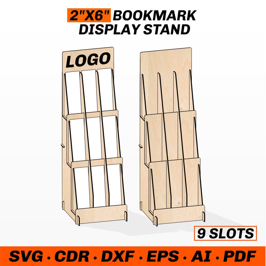 Laser Cut Bookmark Display Stand SVG DXF File, 9 Slot Bookmark Holder ...
