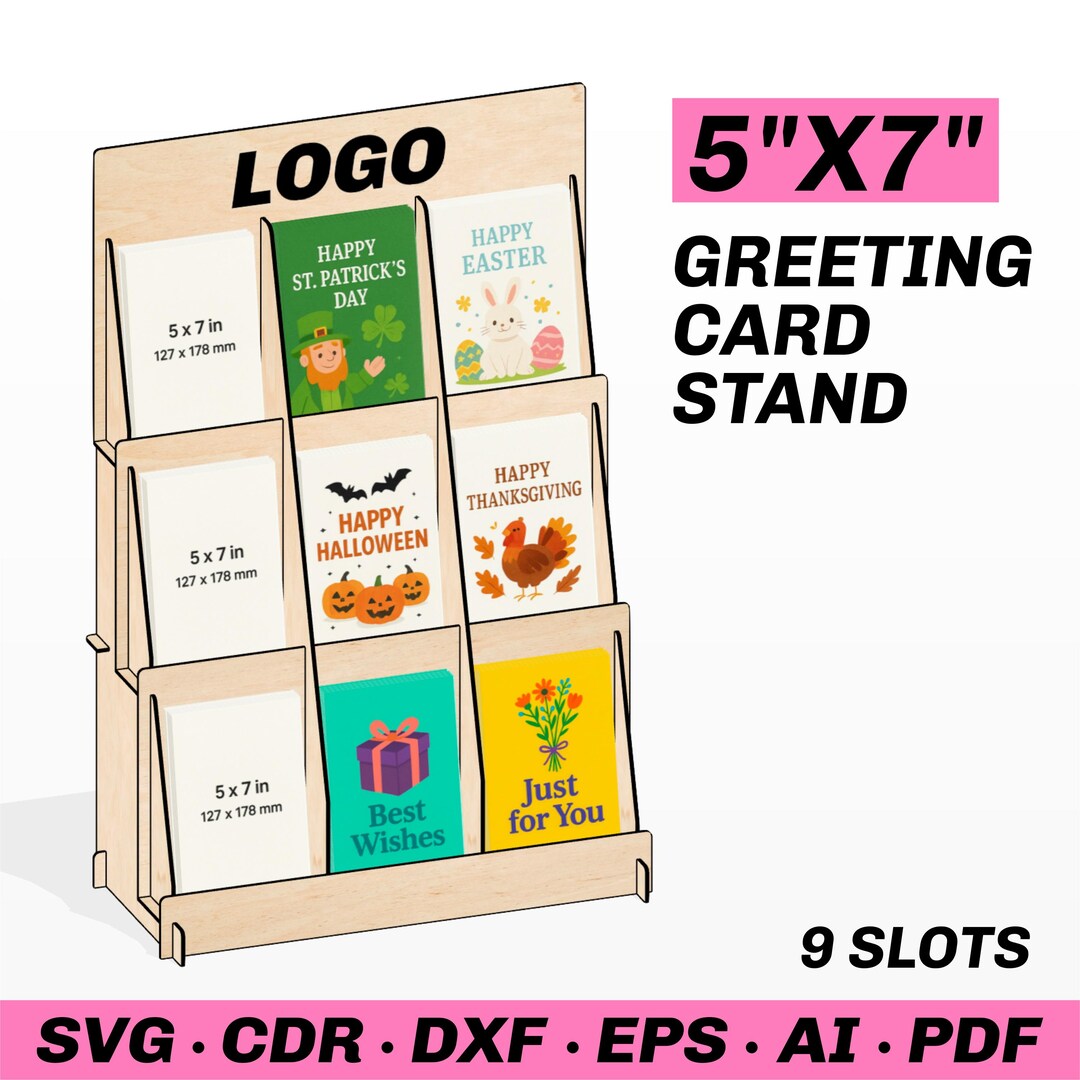 5x7 Greeting Card Display Stand SVG DXF Post Card Rack Laser Cut ...