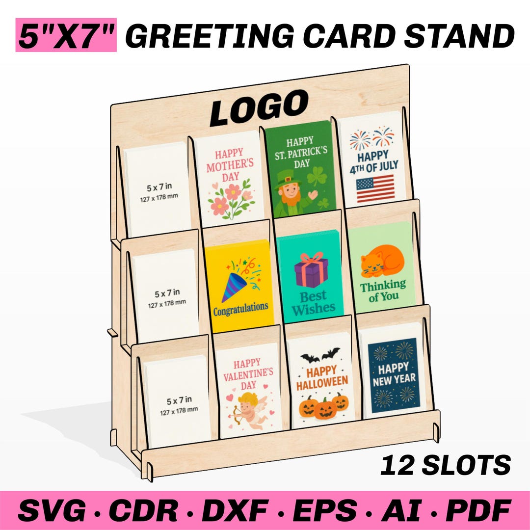 Laser Cut File for 3 Tier Counter Top Greeting Card Display Stand With ...