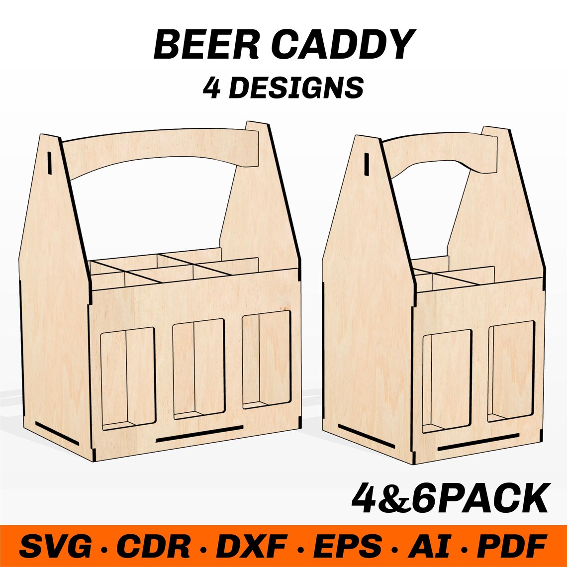 Beer Caddy SVG Laser Cut 4 & 6 Pack Holder File - Etsy
