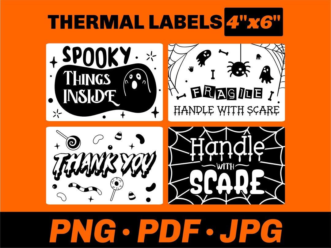 Halloween Thermal Labels PNG Spooky Fragile Thank You Handle With Scare ...