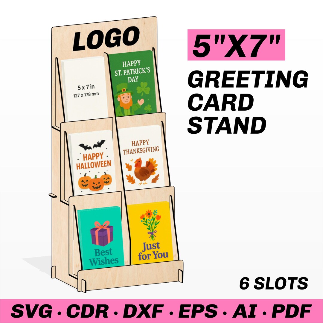 Greeting Card Display Stand SVG DXF Laser Cut File With 3 Tier Fits 5x7 ...