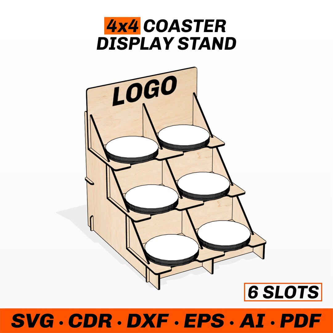 Coaster Display Stand SVG Laser Cut Files for Glowforge, Retail Counter ...