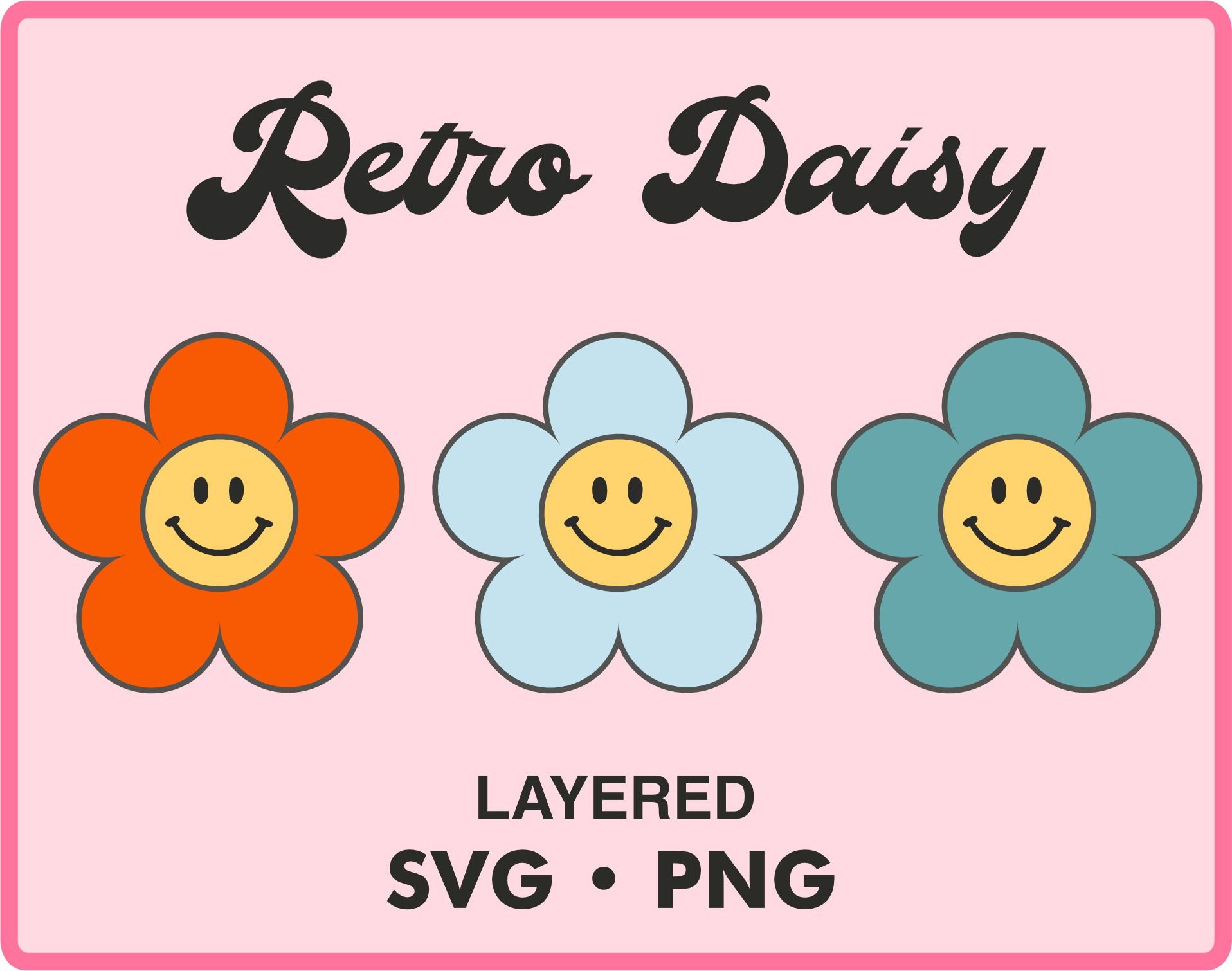 Daisy SVG PNG Retro Flower Svg With Happy Face Svg Hippie - Etsy